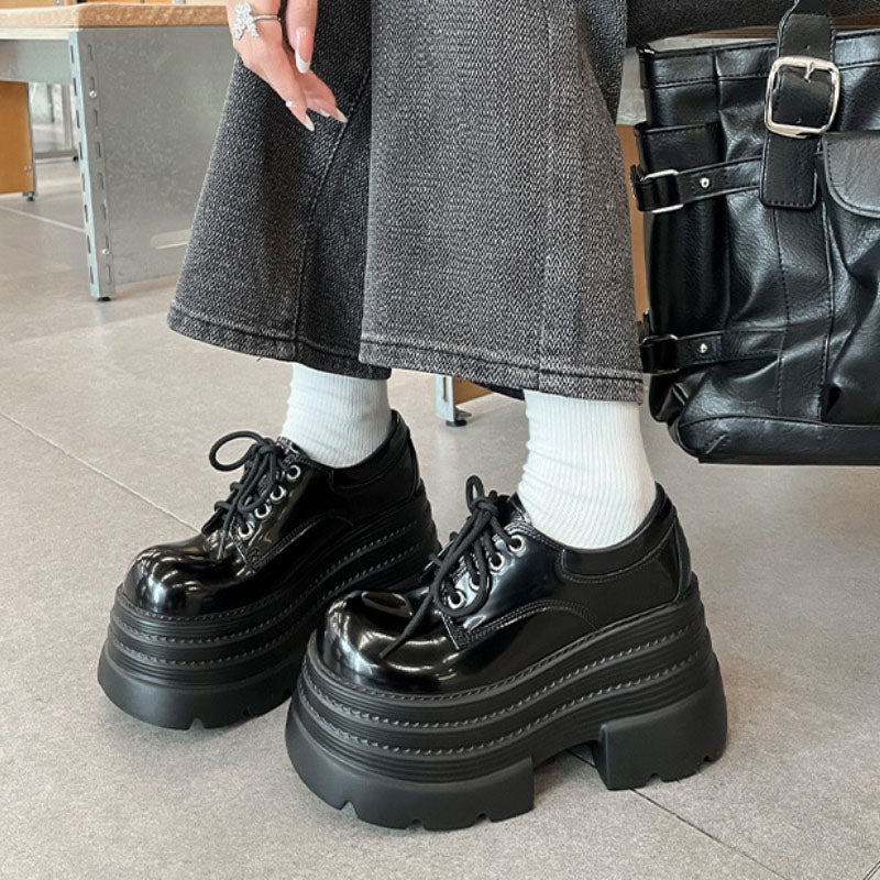 VINTAGE FLAT PLATFORM SHOES LACE UP – i-moon