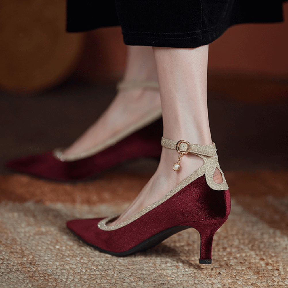 POINTED TOE VELVET WEDDING SHOES – i-moon